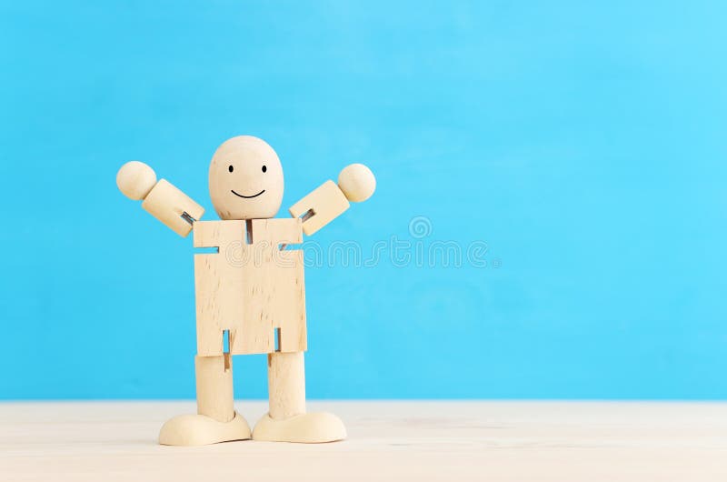 Concept Image of Happy Mind and Positive Thinking. Wooden Figure with ...