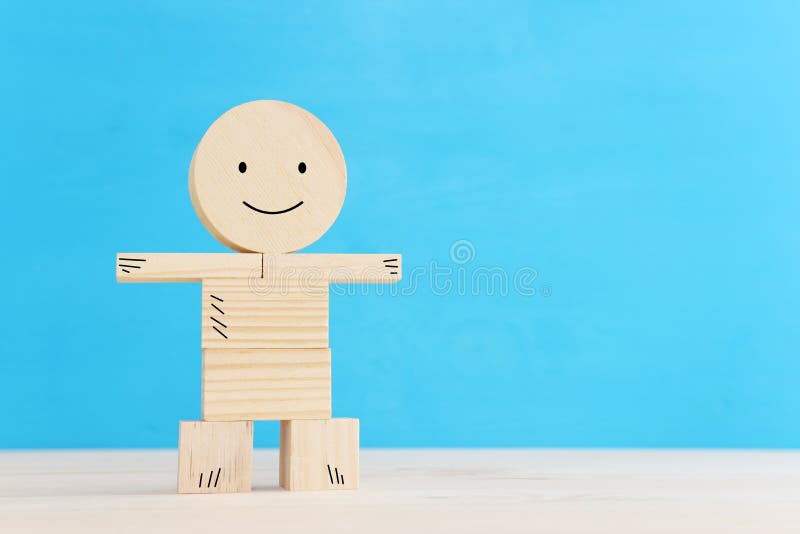 Concept Image of Happy Mind and Positive Thinking. Wooden Figure with ...