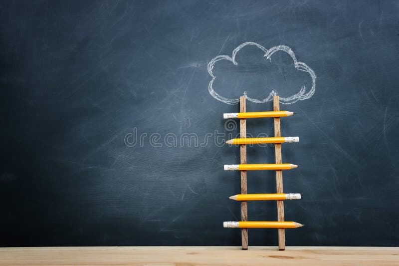 Concept Image of Ladder Made from Pencil and Chalkboard Background ...