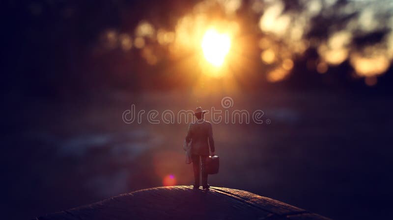 Concept Image of Man Figure Looking Ahead To the Horizon during Sunset ...