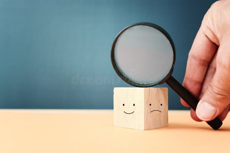 Concept Image of Satisfaction Level. Wooden Cube with Emotions and ...