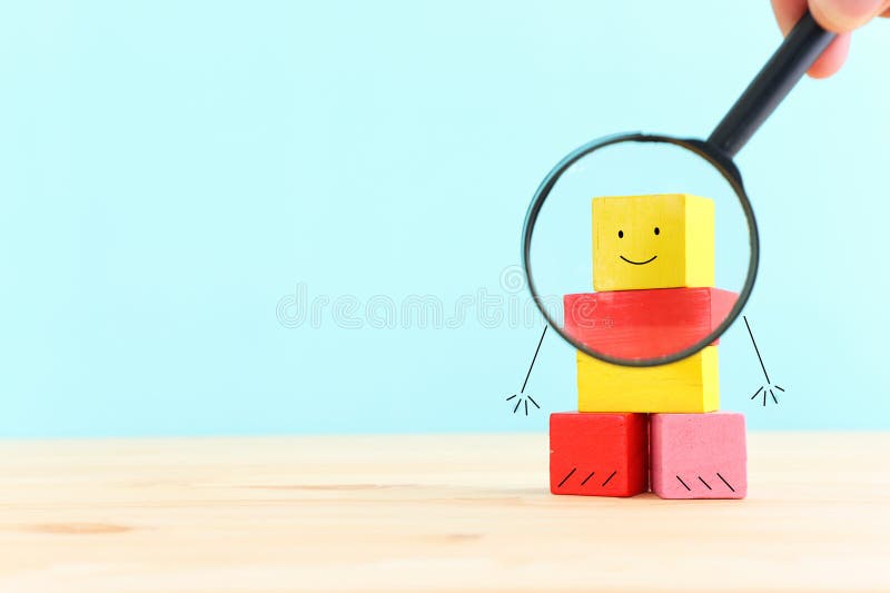 Concept Image of Satisfaction Level. Wooden Cube with Emotions and ...