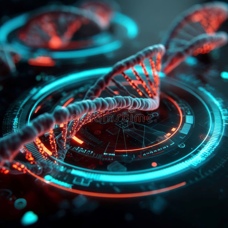 Concept Image Showcasing DNA Strands with Futuristic Digital Interfaces ...