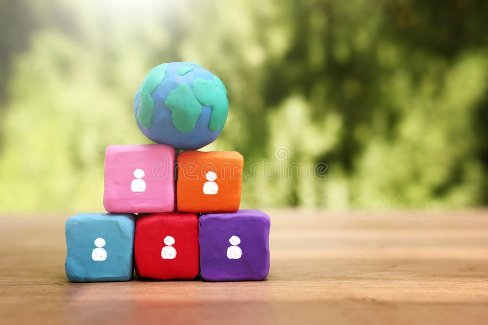 Concept Image, Stack of Colorful Cubes and Globe. Teamwork and Connection Idea Stock Image ...