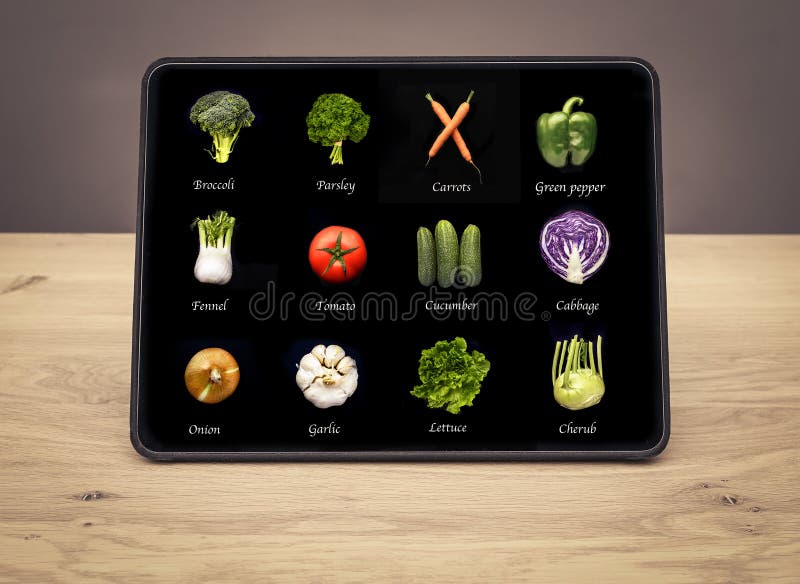 Vegetable Icons on a Computer Pad Screen. Stock Image - Image of green ...