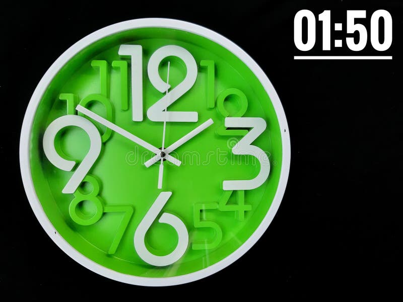 Concept Image with Word 01:50. Clock on Black Background. the Time is ...
