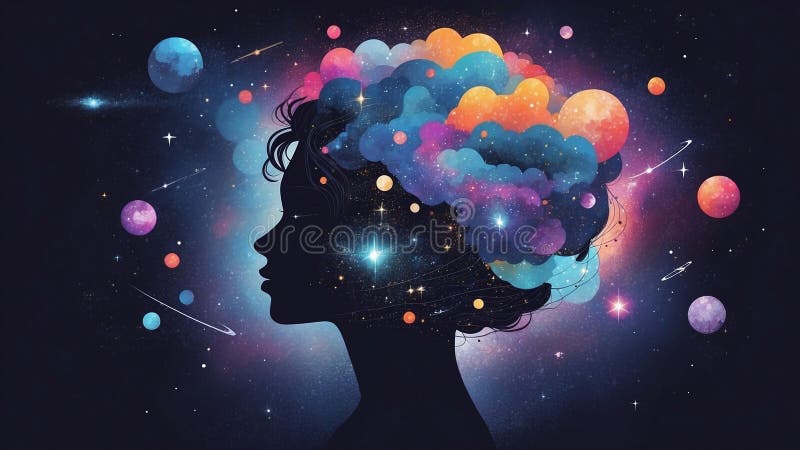 Concept of Imagination Visualized As a Head Full of Galaxies and Stars ...