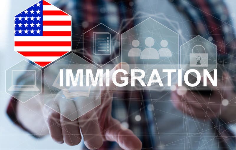 Concept of Immigration To USA with Virtual Button Pressing Stock Photo ...