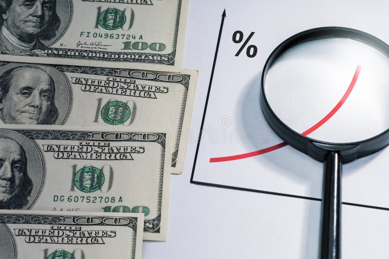 Dollar Banknotes and Chart of Rising Interest Rates Stock Image - Image ...