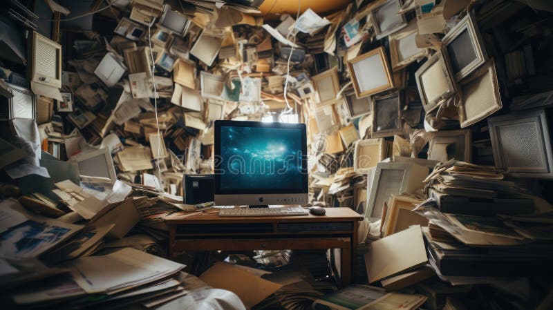 Concept of Information Overload. a Computer Monitor Displays an ...