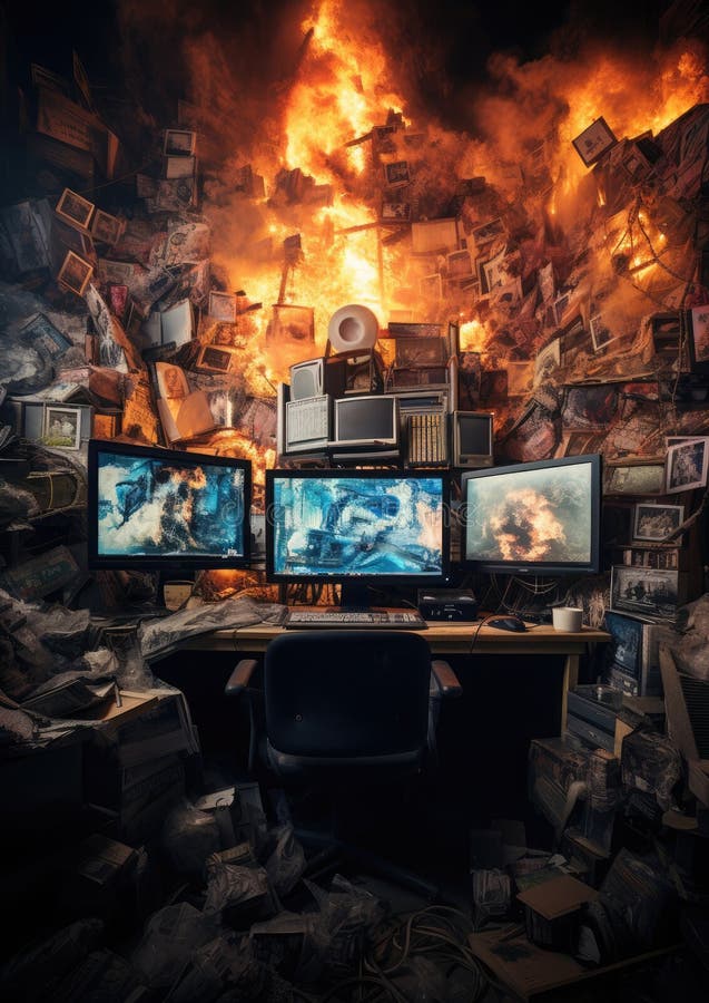 Concept of Information Overload. a Computer Monitor Displays an ...