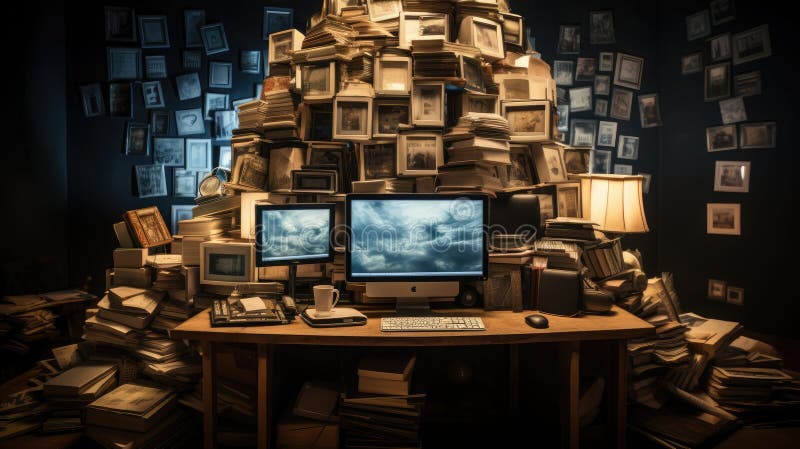 Concept of Information Overload. a Computer Monitor Displays an ...