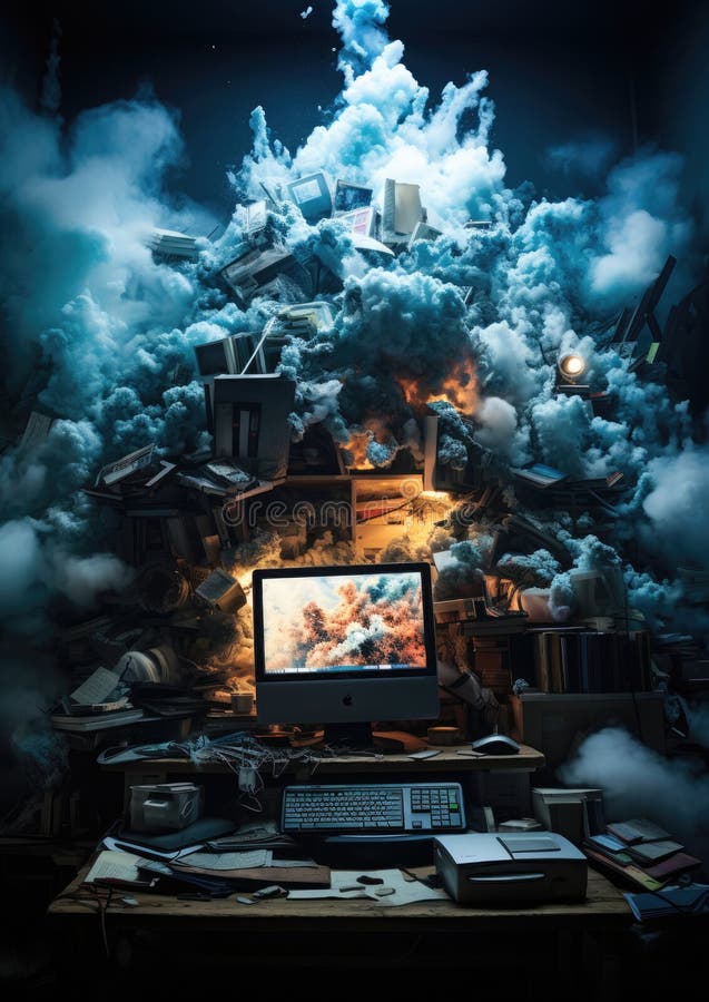 Concept of Information Overload. a Computer Monitor Displays an ...