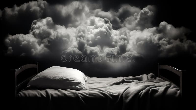 The Concept of Insomnia. Empty Bed with Pillow in the Night Cloud. AI ...