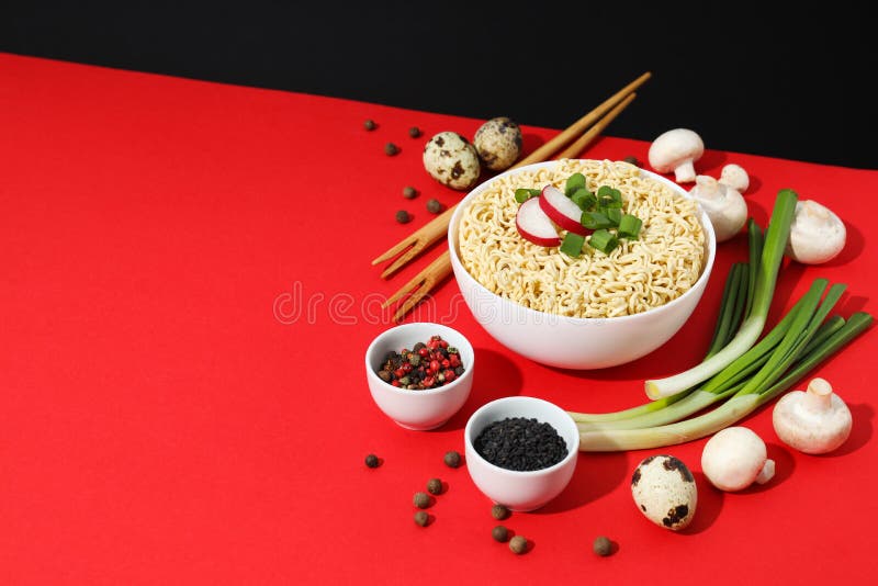 Concept of Instant Food, Instant Noodles, Space for Text Stock Photo ...