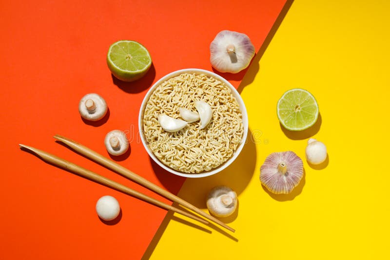 Concept of Instant Food, Instant Noodles, Top View Stock Photo - Image ...