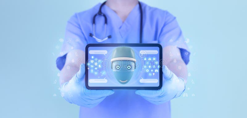 Concept of AI in Medicine Via Text Chat: Doctor Shows AI Robot on ...