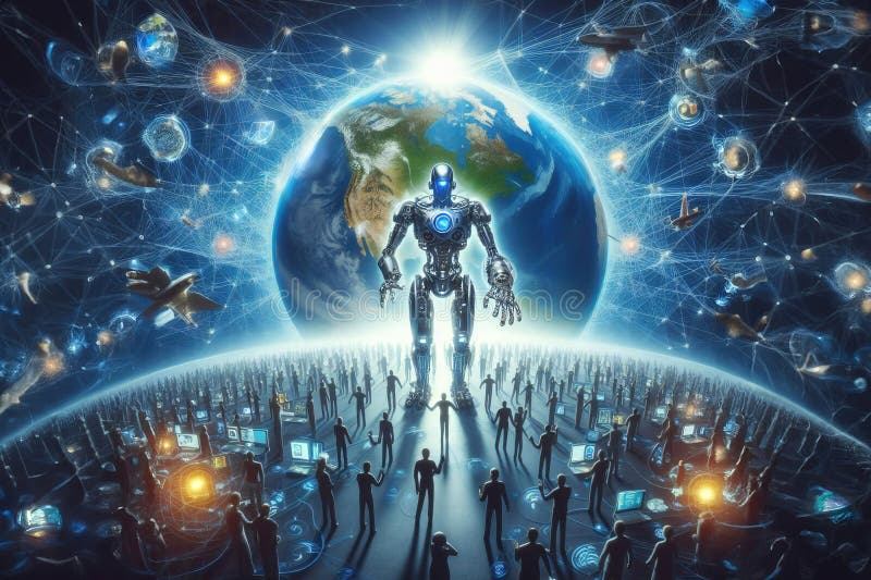 Concept of Interaction between Robot and People Stock Illustration ...