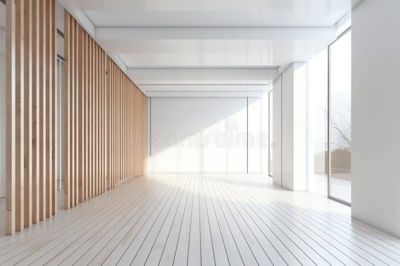 Interior Space, Empty White Room Background with a Wood Floor, 3d ...