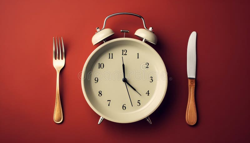 Concept of Intermittent Fasting: Showing Clock, Fork Knife Stock ...