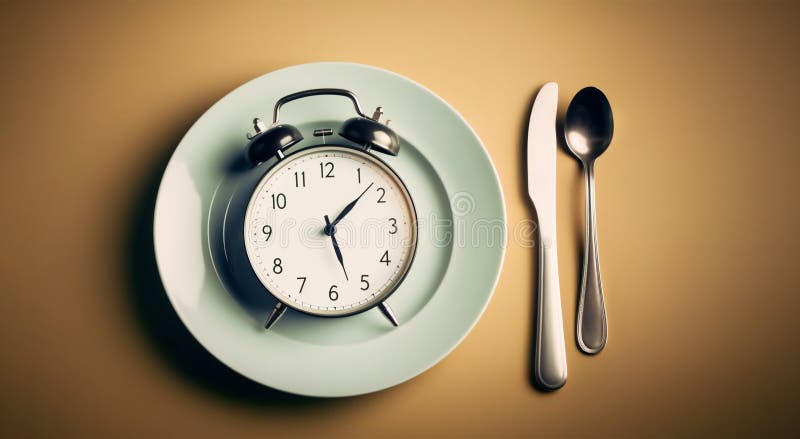Concept of Intermittent Fasting: Showing an Empty Plate and a Clock ...
