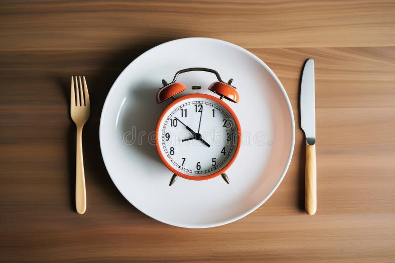 Concept of Intermittent Fasting, Showing an Empty Plate and a Clock ...