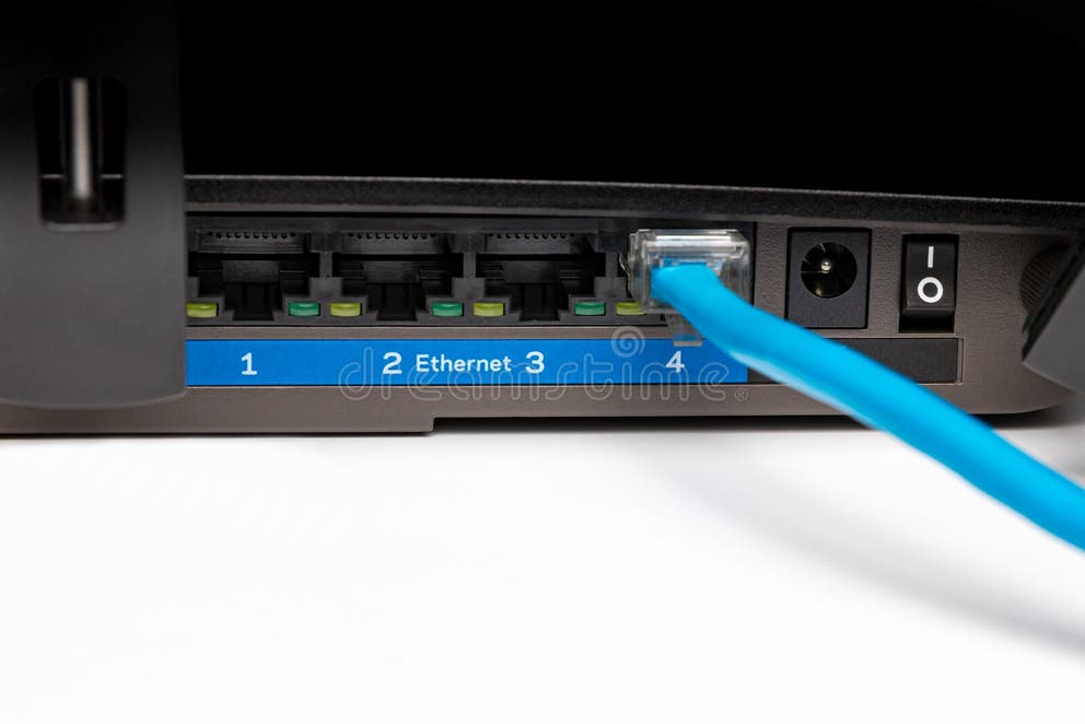 Closeup of Wireless Router Ethernet Port and Cable. Stock Photo - Image ...