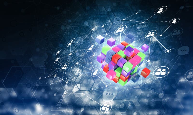 Concept of Internet and Networking with Digital Cube Figure Stock ...
