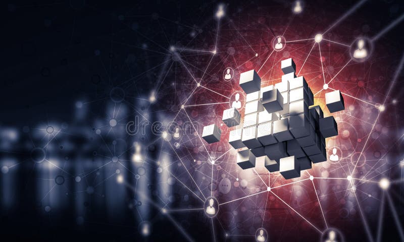 Concept of Internet and Networking with Digital Cube Figure on D Stock ...