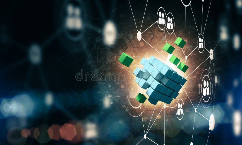 Concept of Internet and Networking with Digital Cube Figure on D Stock ...