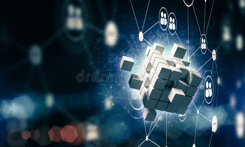 Concept of Internet and Networking with Digital Cube Figure on D Stock ...