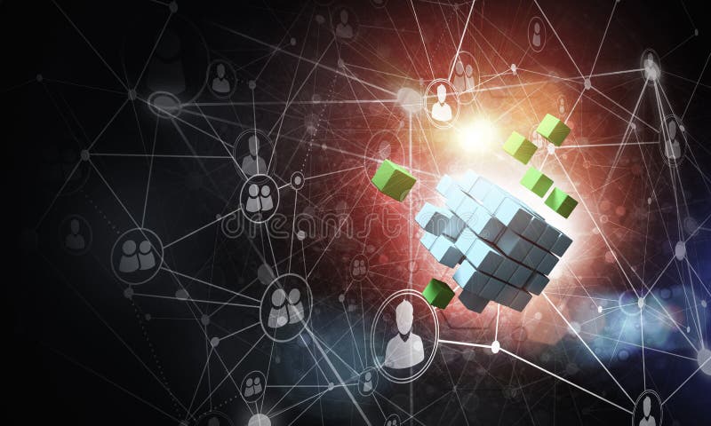 Concept of Internet and Networking with Digital Cube Figure on D Stock ...