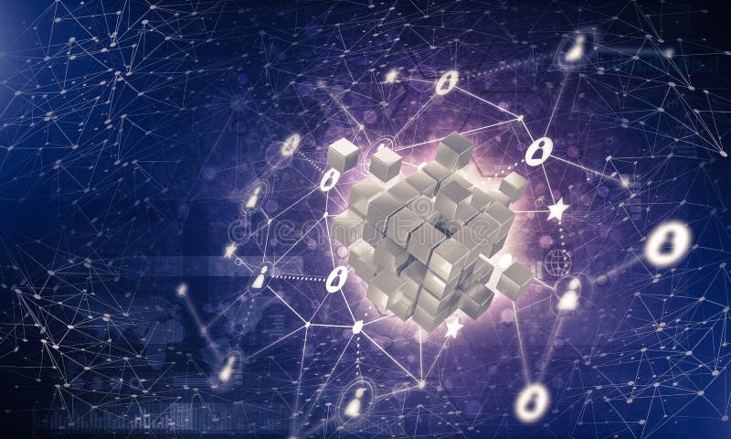 Concept of Internet and Networking with Digital Cube Figure on D Stock ...