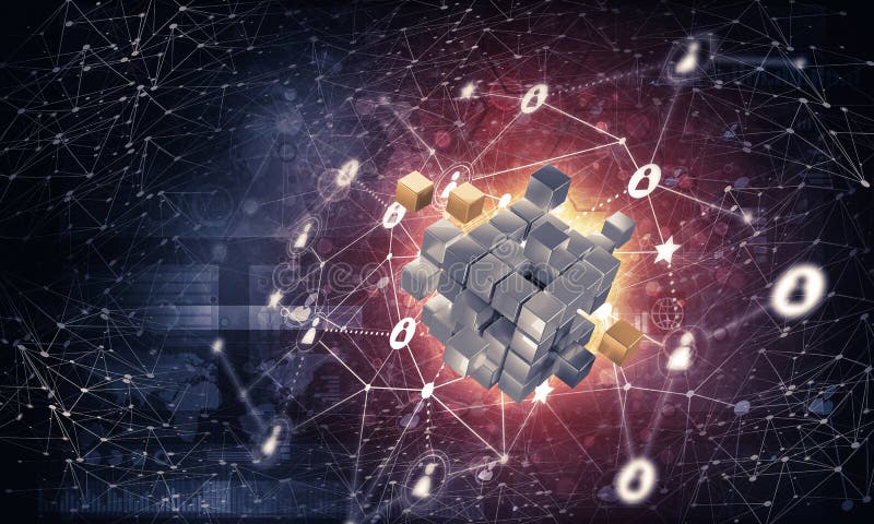 Concept of Internet and Networking with Digital Cube Figure on D Stock ...
