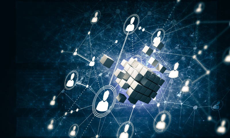 Concept of Internet and Networking with Digital Cube Figure on D Stock ...