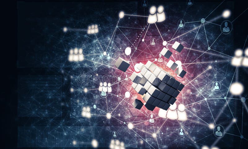 Concept of Internet and Networking with Digital Cube Figure on D Stock ...