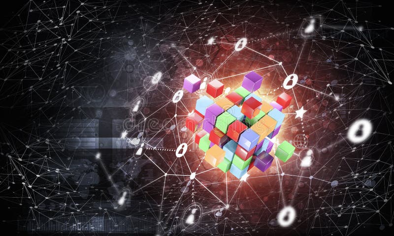 Concept of Internet and Networking with Digital Cube Figure on D Stock ...