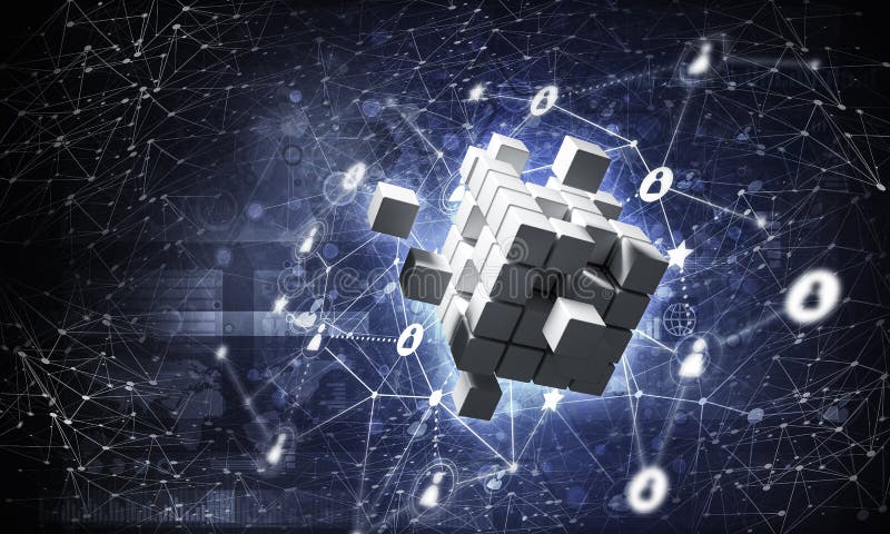 Concept of Internet and Networking with Digital Cube Figure on D Stock ...