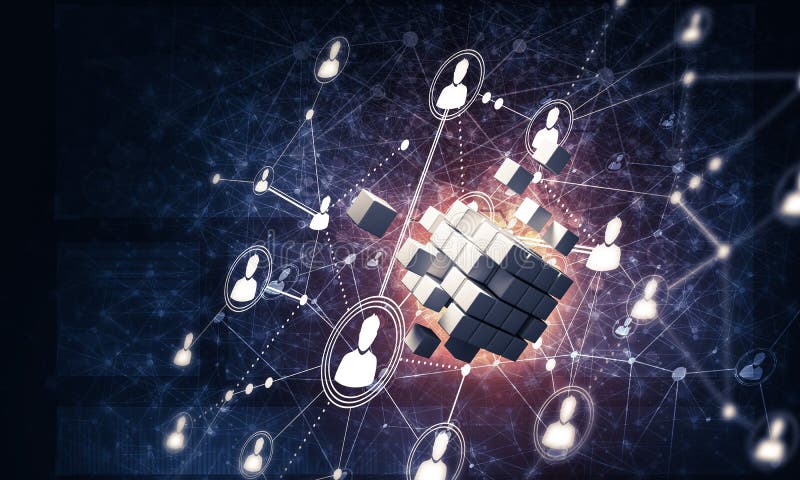 Concept of Internet and Networking with Digital Cube Figure on D Stock ...