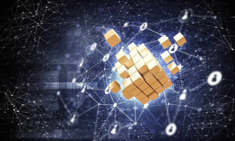 Concept of Internet and Networking with Digital Cube Figure on D Stock ...