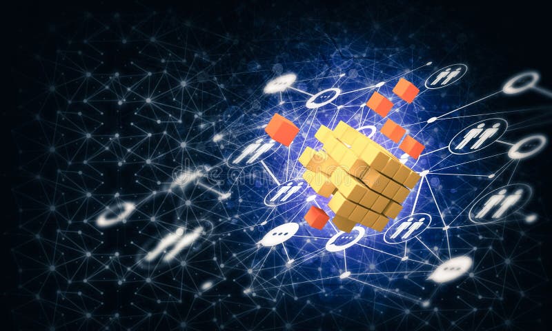 Concept of Internet and Networking with Digital Cube Figure on D Stock ...