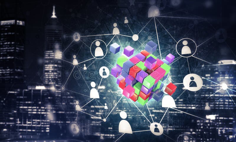 Concept of Internet and Networking with Digital Cube Figure on D Stock ...
