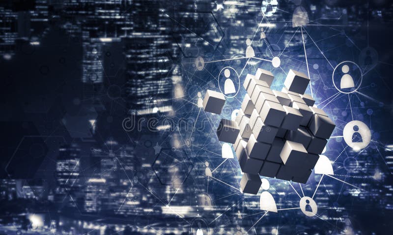 Concept of Internet and Networking with Digital Cube Figure on D Stock ...