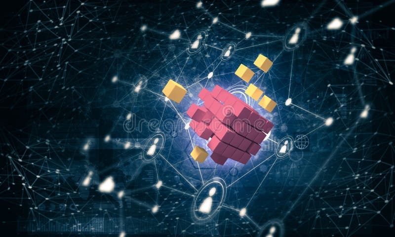 Concept of Internet and Networking with Digital Cube Figure on D Stock ...