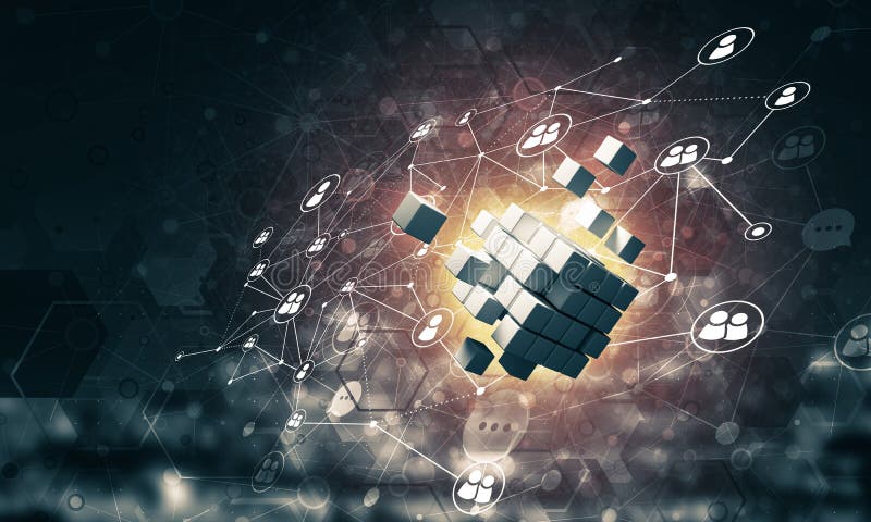 Concept of Internet and Networking with Digital Cube Figure on D Stock ...
