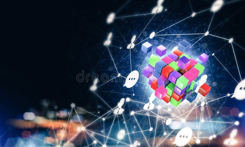 Concept of Internet and Networking with Digital Cube Figure on D Stock ...