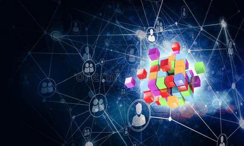 Concept of Internet and Networking with Digital Cube Figure on D Stock ...