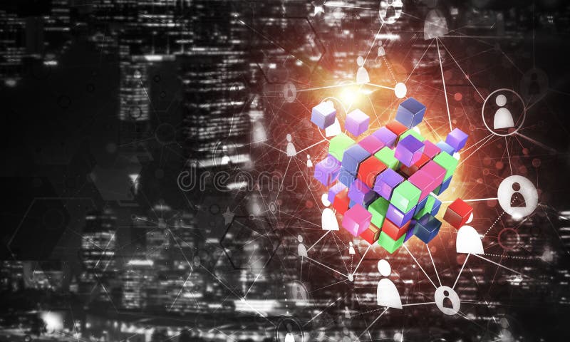 Concept of Internet and Networking with Digital Cube Figure on D Stock ...
