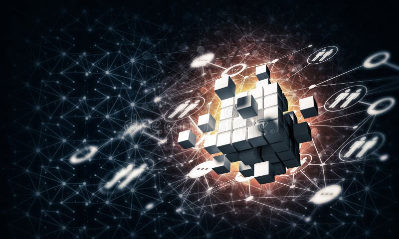 Concept of Internet and Networking with Digital Cube Figure on D Stock ...
