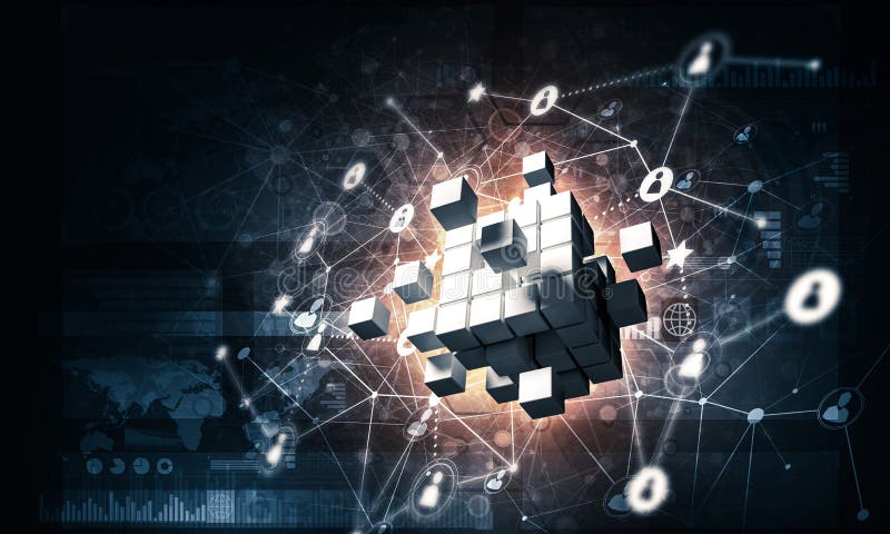 Concept of Internet and Networking with Digital Cube Figure on D Stock ...